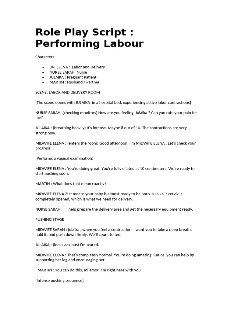 Role Play Script Performing Labour | PDF | Childbirth | Midwifery