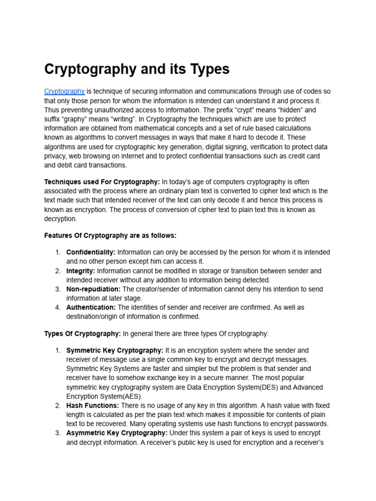 Cryptography and Its Types | PDF | Key (Cryptography) | Cryptography