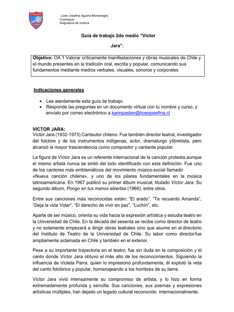 Guía Victor Jara | PDF | Canciones | Chile