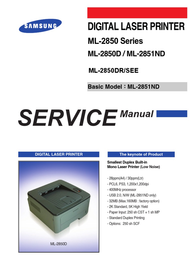 Samsung ML-2850 Series ML-2850D / ML-2851ND Service Manual | PDF ...