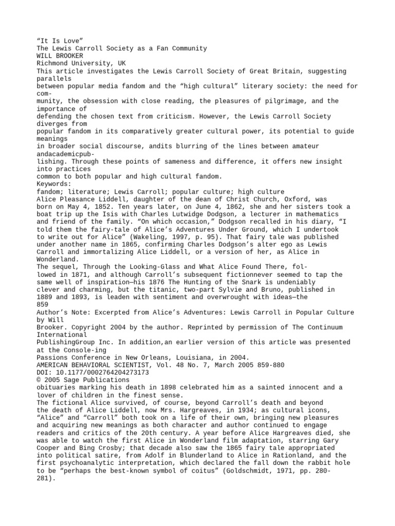 Sheet 4 Lewis Carroll Fan Community Brooker | PDF | Lewis Carroll | Alice (Alice's Adventures In ...