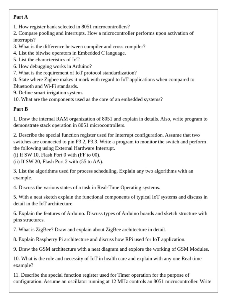 Key Questions on Embedded Systems & IoT | PDF