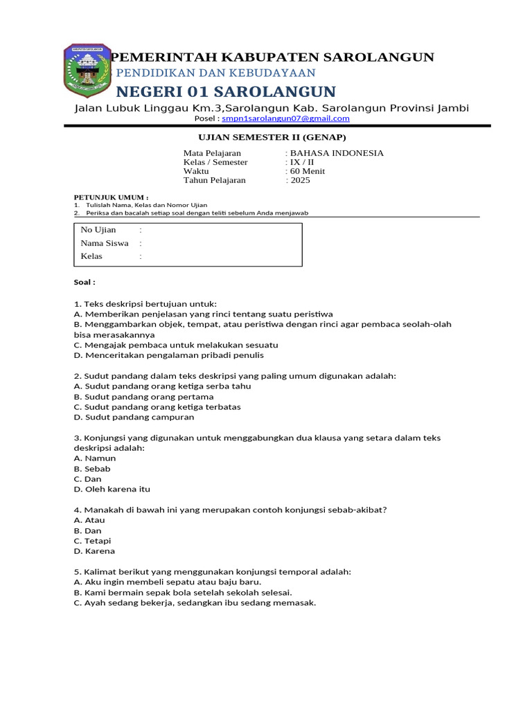 Soal Uas Kls 9 2025 Ver 3 | PDF