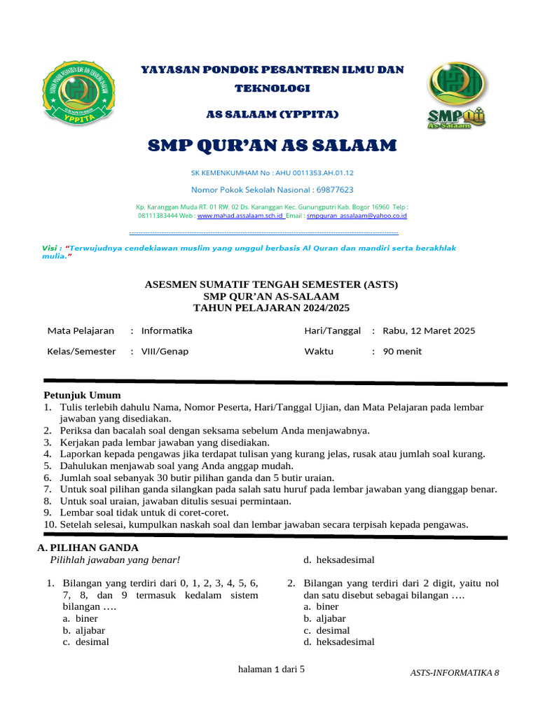 8 - Informatika - Soal Kertas Asts Genap | PDF