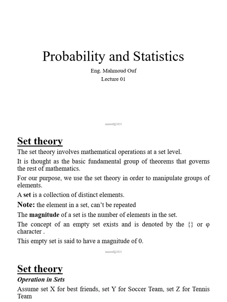 Probability and Statistics Mansoura Day1 | PDF | Probability | Odds