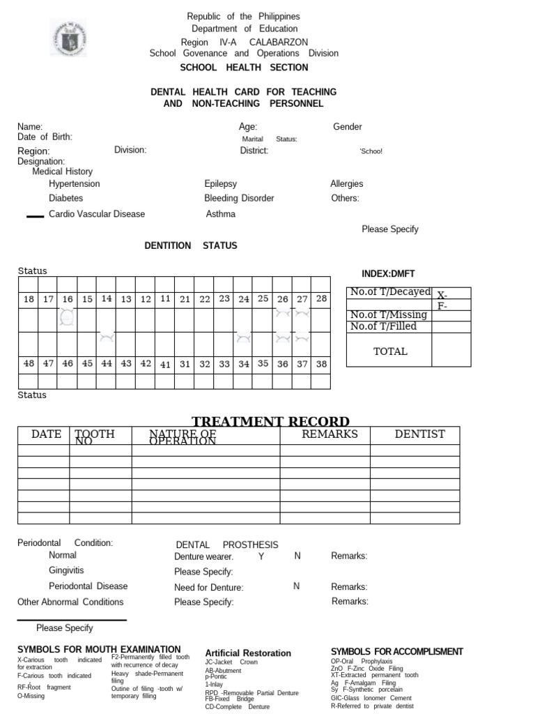 Dental Health Card TNT 1st | PDF | Dentistry | Periodontology