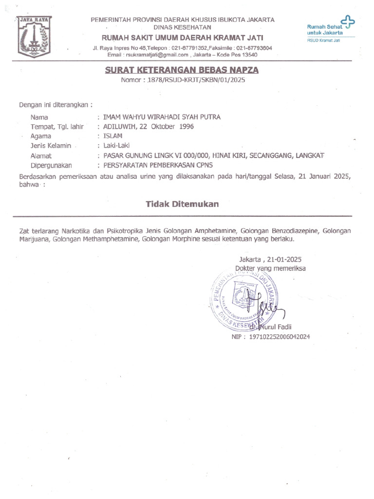 Surat Keterangan Sehat CPNS Imam Wahyu | PDF