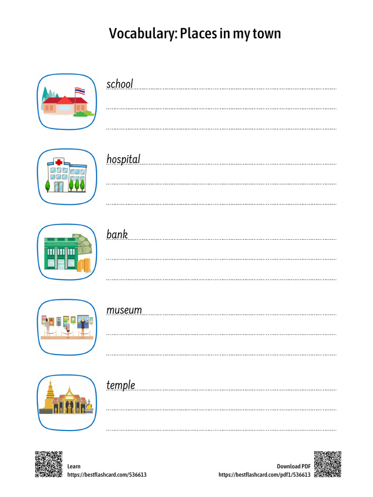 Vocabulary - Places in My Town | PDF