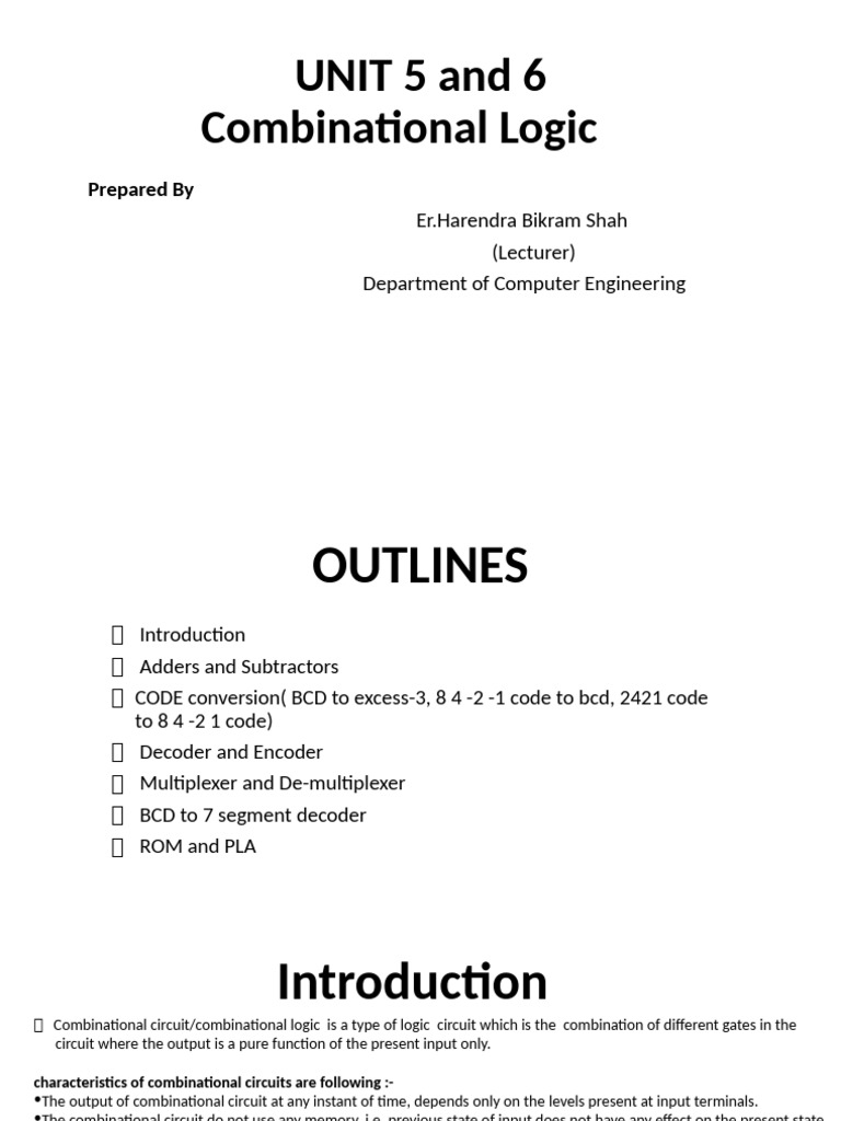 UNIT 5 and 6 Combinational Logic | PDF | Logic Gate | Subtraction