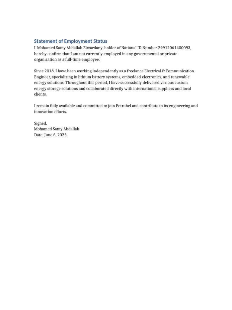 Statement of Employment Status Updated | PDF