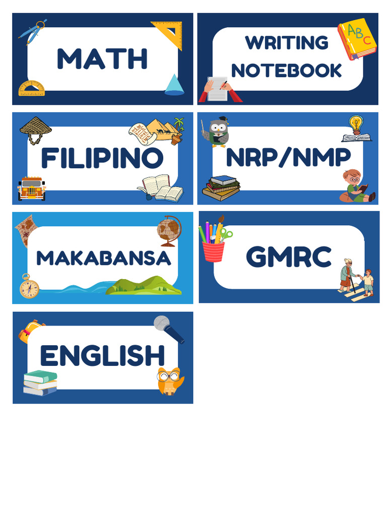 Subject Labels in Blue, Gray and Yellow Vector Style | PDF