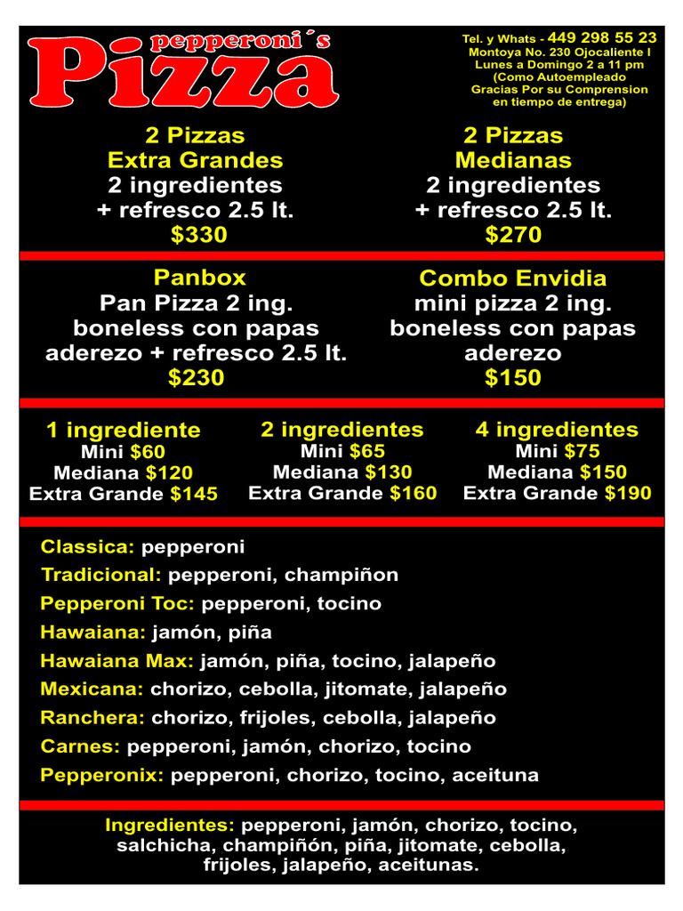 2025 - Menú Pepperoni's Pizza Abril | PDF | Pizza | Ingredientes de comida