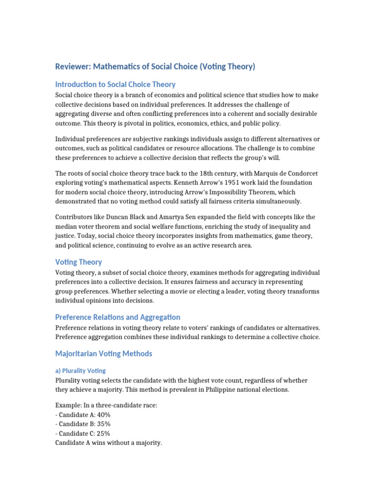 Reviewer Mathematics of Social Choice | PDF | Voting | Economic Theories