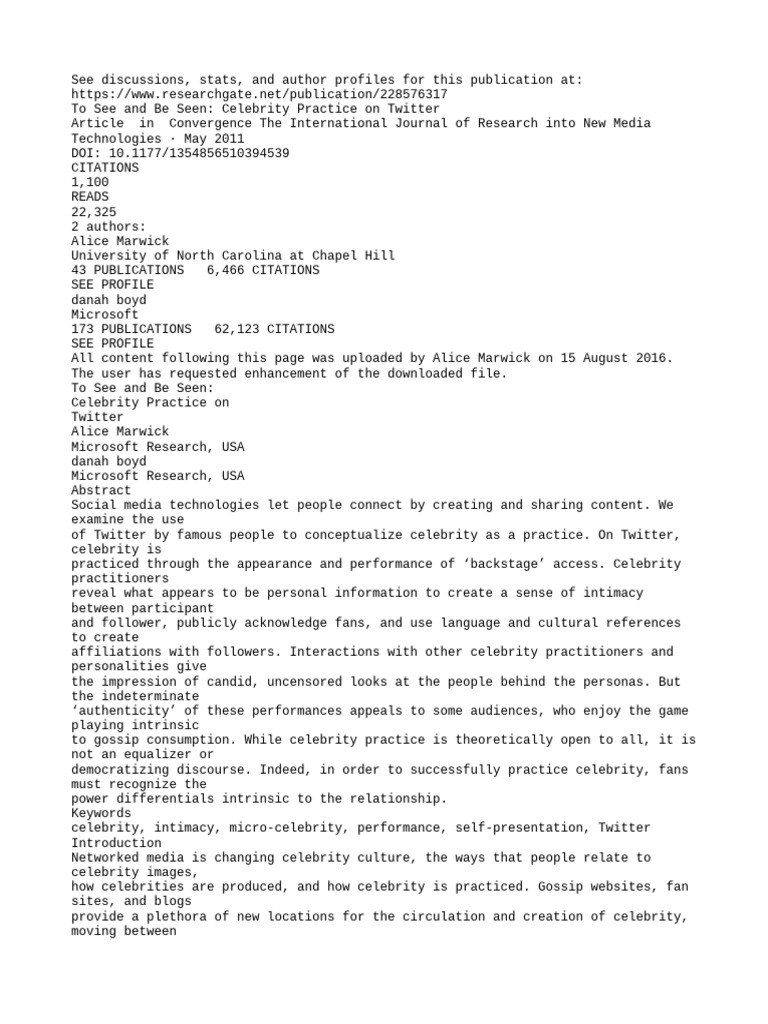 Sheet 5 Celebrity Practice On Twitter Marwick Boyd | PDF