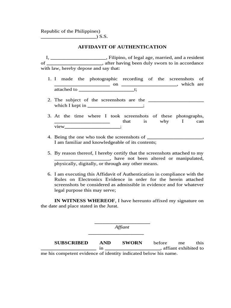 Affidavit of Authentication Template | PDF