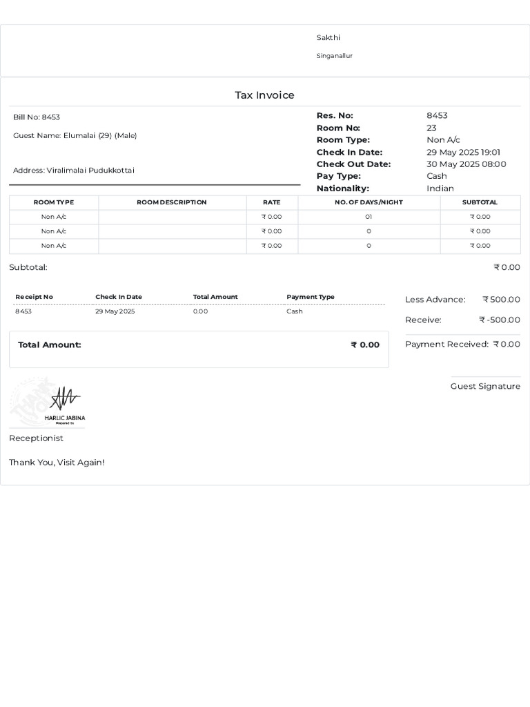 Hotel Bill Template 1 | PDF