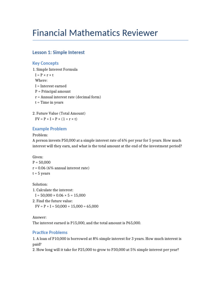 Financial Mathematics Reviewer | PDF | Interest | Compound Interest