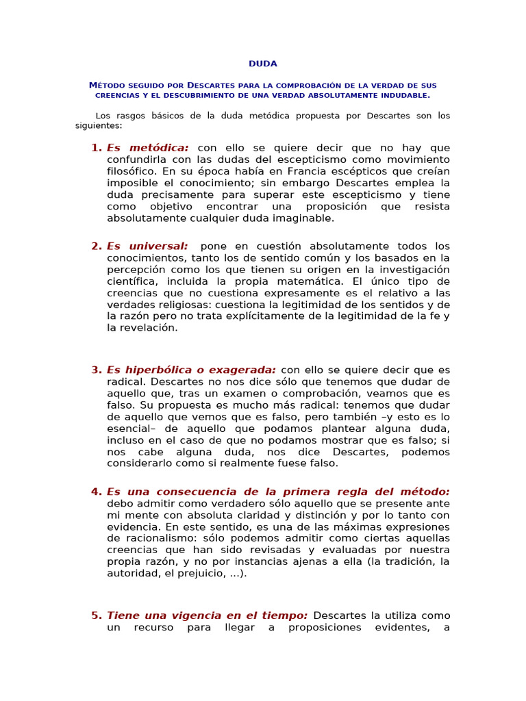 Características de La Duda Metódica | PDF | René Descartes | Verdad