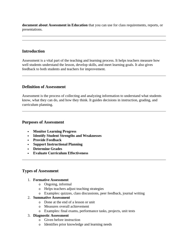 Document About Assessment in Education That You Can Use For Class ...
