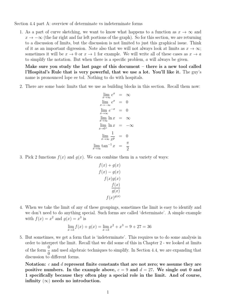 Determinate Forms Vs Indeterminate Forms | PDF | Infinity | Numbers