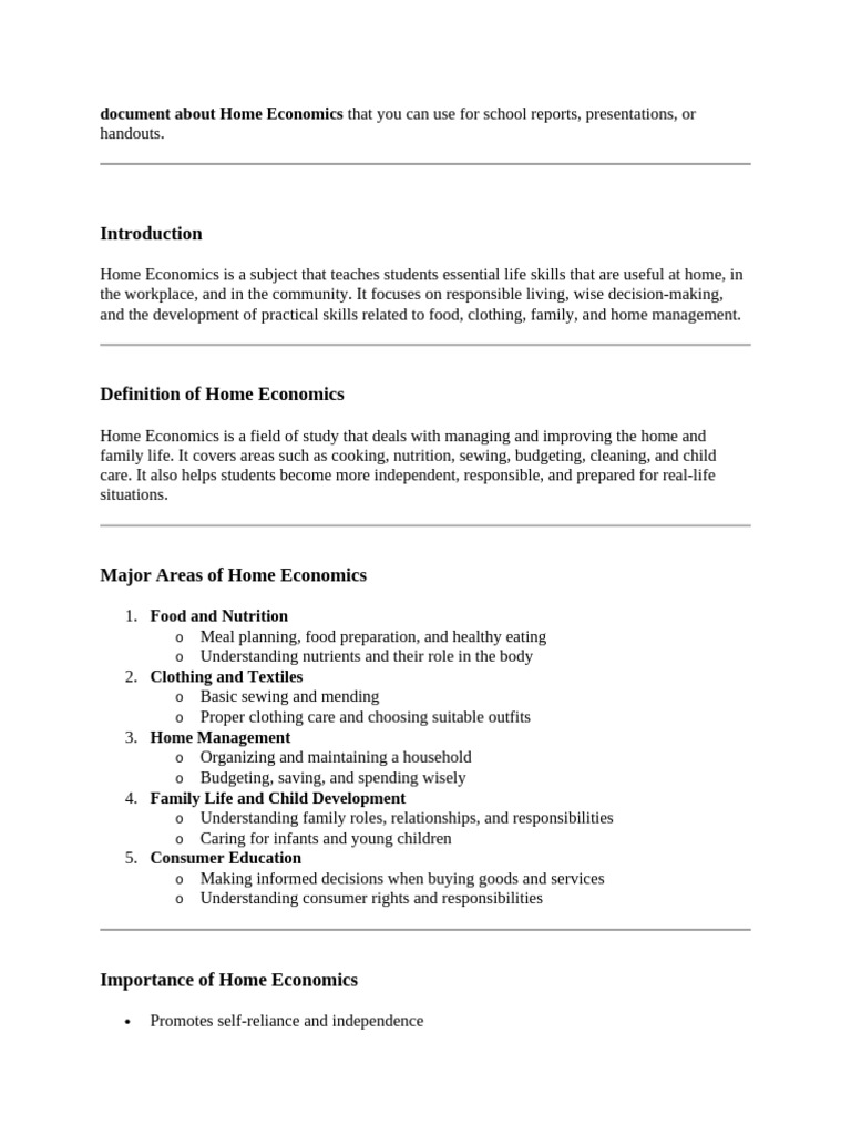 Document About Home Economics That You Can Use For School Reports | PDF ...