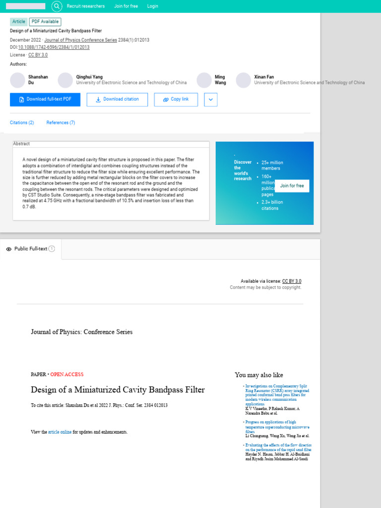 (PDF) Design of A Miniaturized Cavity Bandpass Filter | PDF | Filter (Signal Processing ...