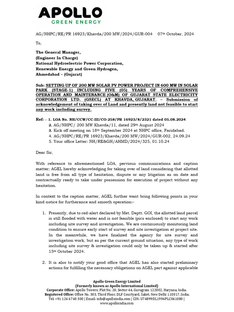 004 Letter For Acknowledgement of Taking Over Land and Land Not ...