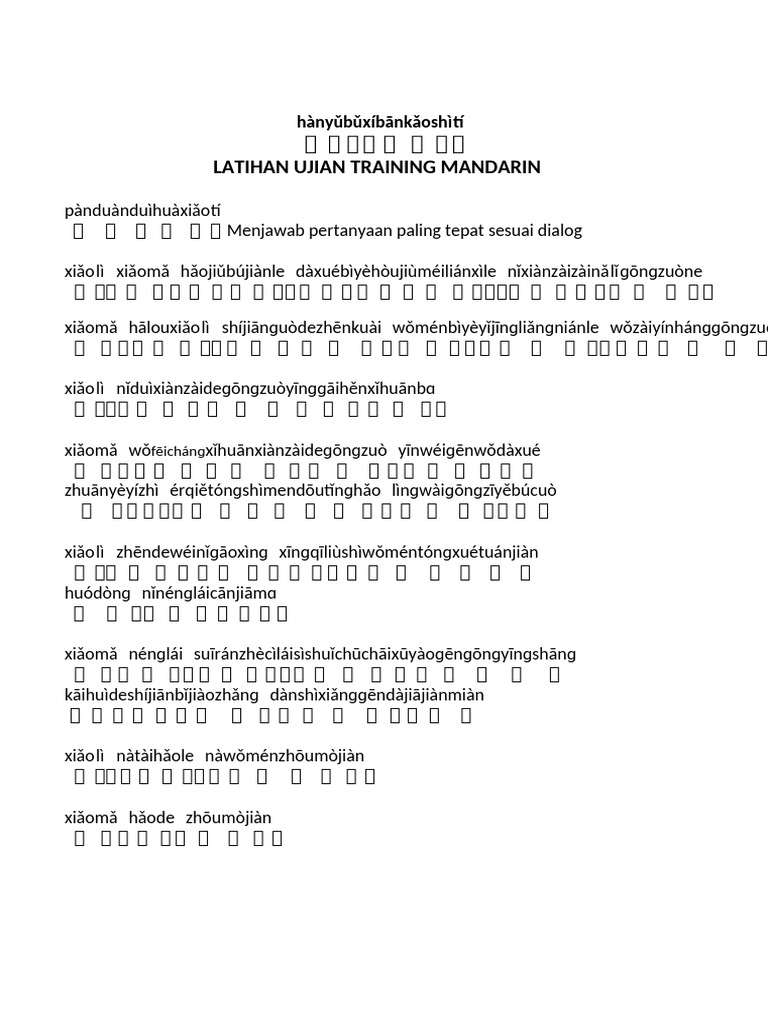 Latihan Ujian Training Mandarin 5 | PDF