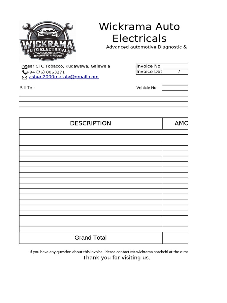 Wickrama Auto Electricals Invoice Excel File (1) 1002 | PDF | Anti Lock Braking System | Vehicles