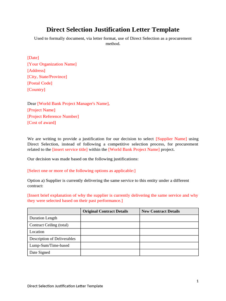 Direct Selection Justification Letter | PDF