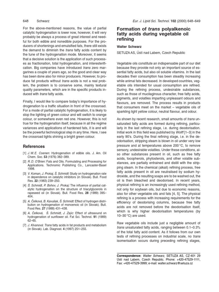 Formation of Trans Polyalkenoic | PDF | Fatty Acid | Vegetable Oil