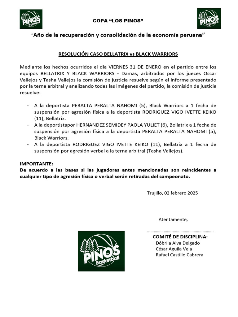 RESOLUCIÓN CASO BELLATRIX Vs WARRIORS | PDF