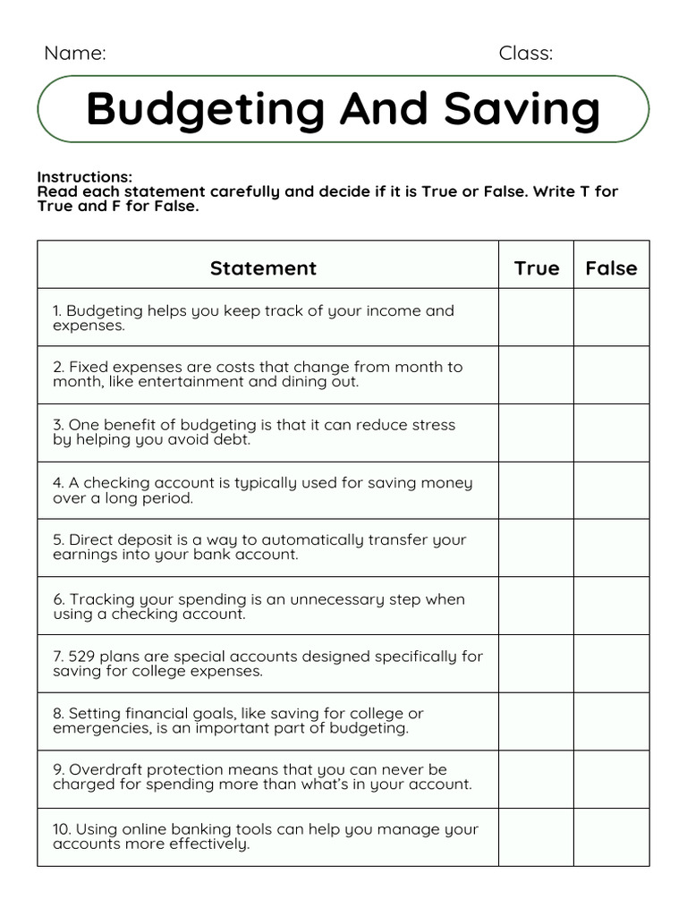 Budgeting Worksheet in White Green Simple Style | PDF