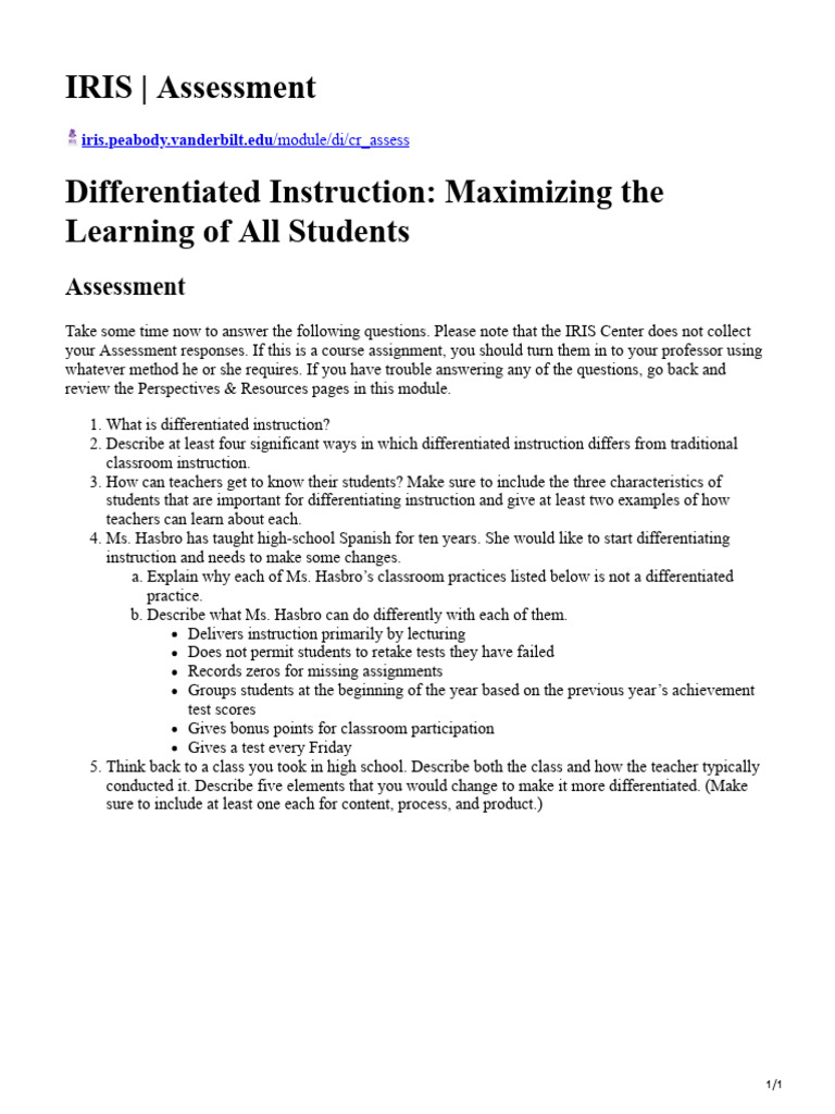 Iris - Peabody.vanderbilt - Edu IRIS Assessment | PDF