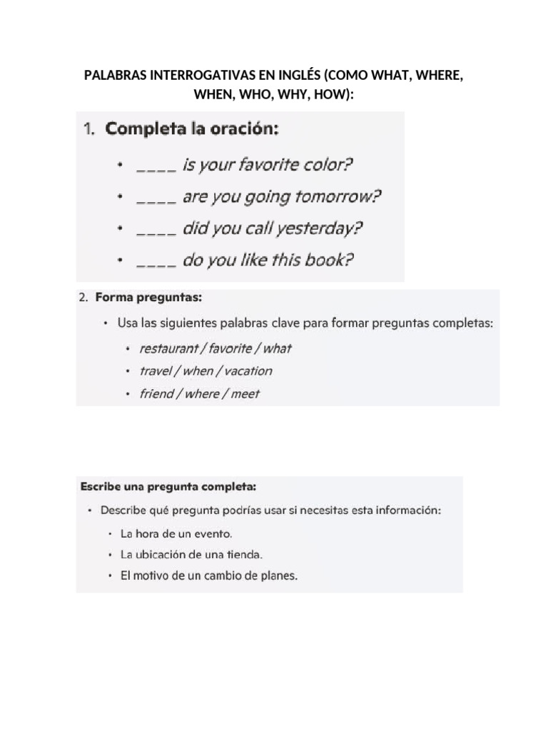 Palabras Interrogativas en Inglés | PDF
