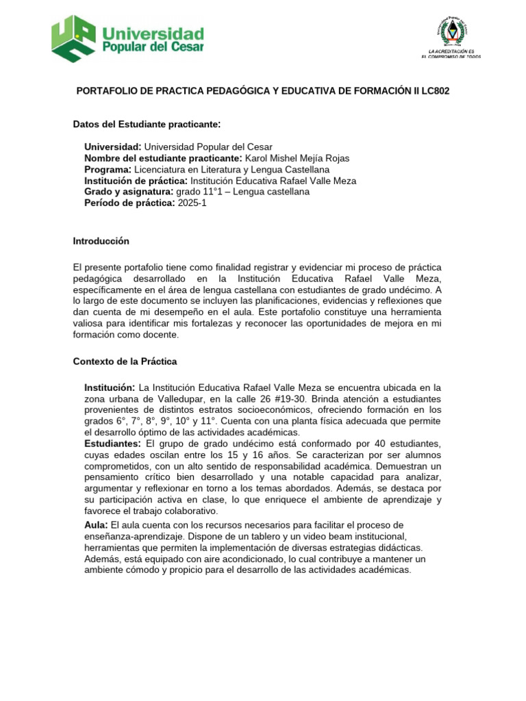 Portafolio de Práctica Formativa - Karol Mejía | PDF | Aprendizaje | Estilo apa