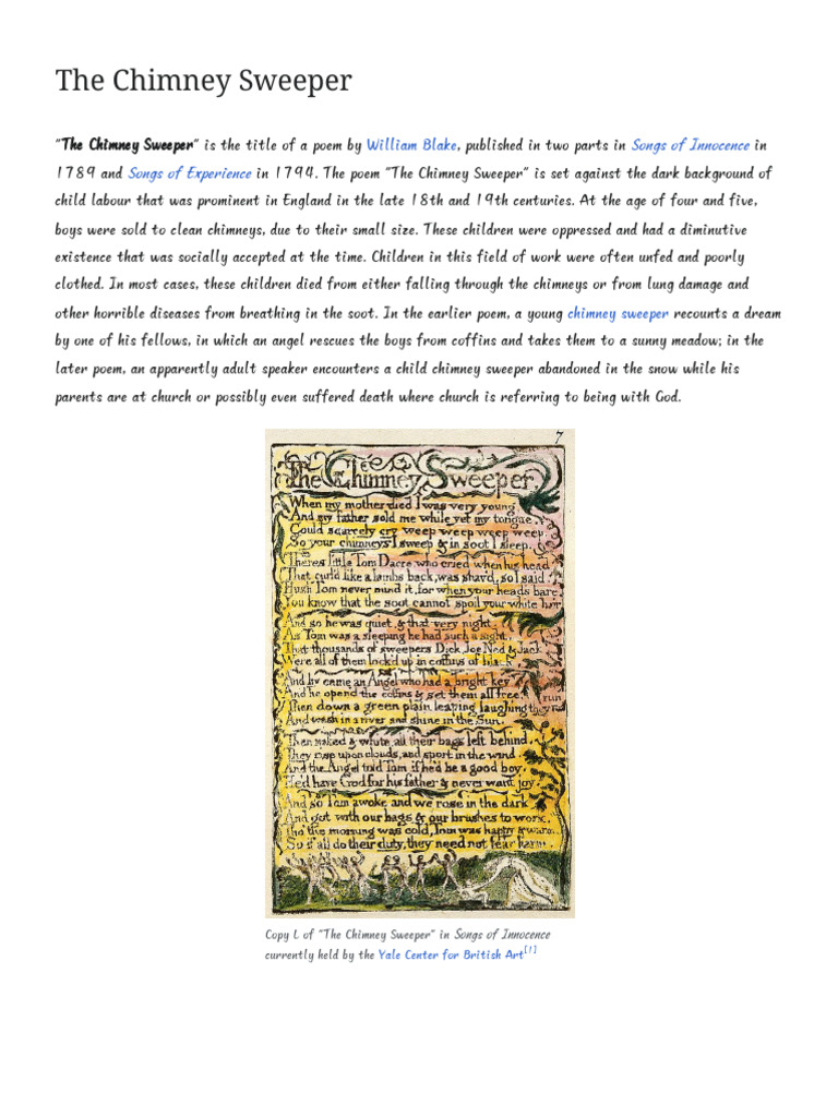 The Chimney Sweeper: A Poetic Overview | PDF