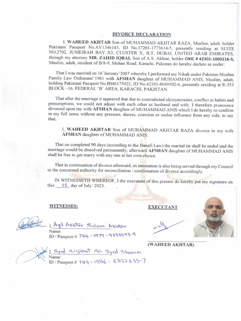 Divorce Declaration Attested July2023 | PDF