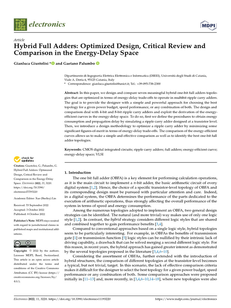 Hybrid Full Adders Optimized Design Critical Revie | PDF | Logic