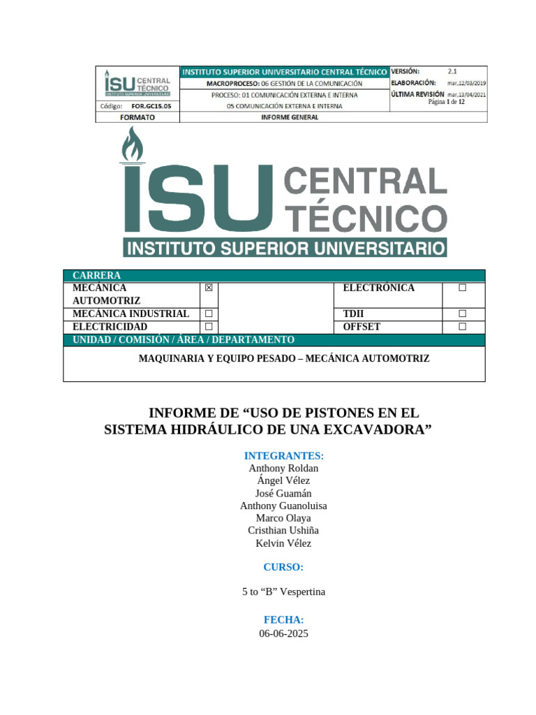 Uso de Pistones en Excavadoras | PDF | Fuerza | Pistón