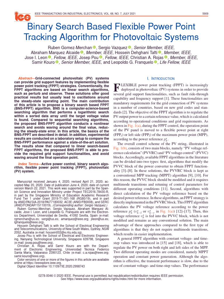 Binary Search Based Flexible Power Point Tracking Algorithm For Photovoltaic Systems | PDF ...