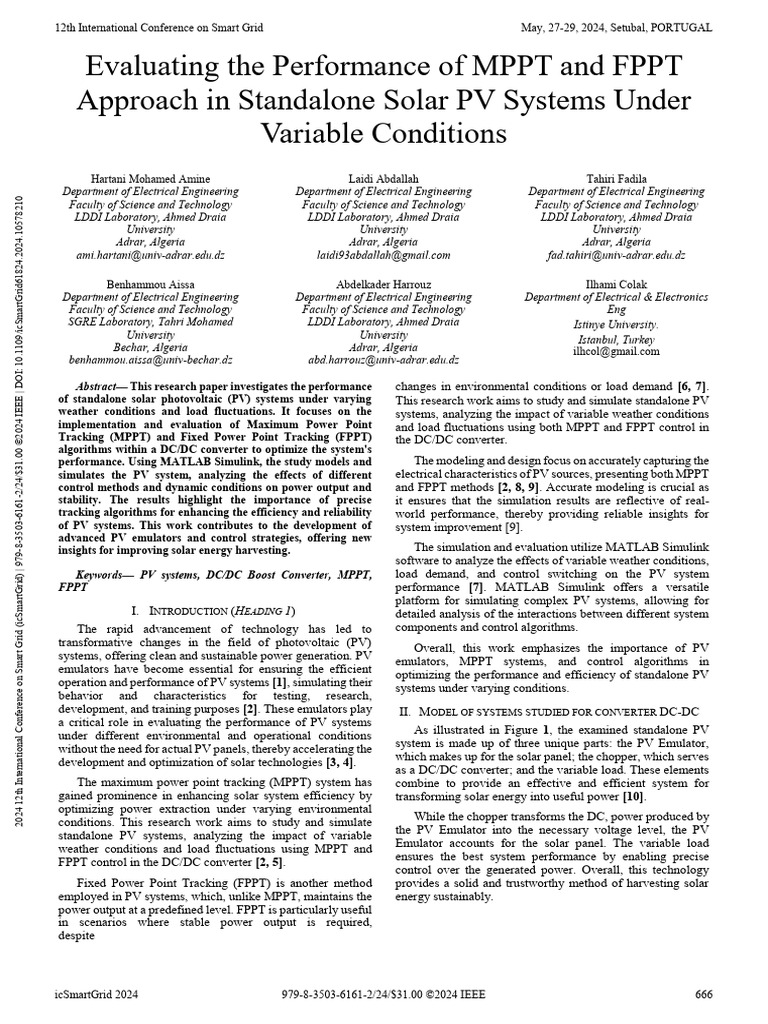 Evaluating The Performance of MPPT and FPPT Approach in Standalone Solar PV Systems Under ...