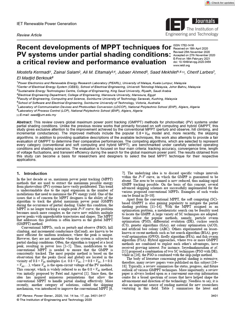 IET Renewable Power Gen - 2021 - Kermadi - Recent Developments of MPPT Techniques For PV Systems ...