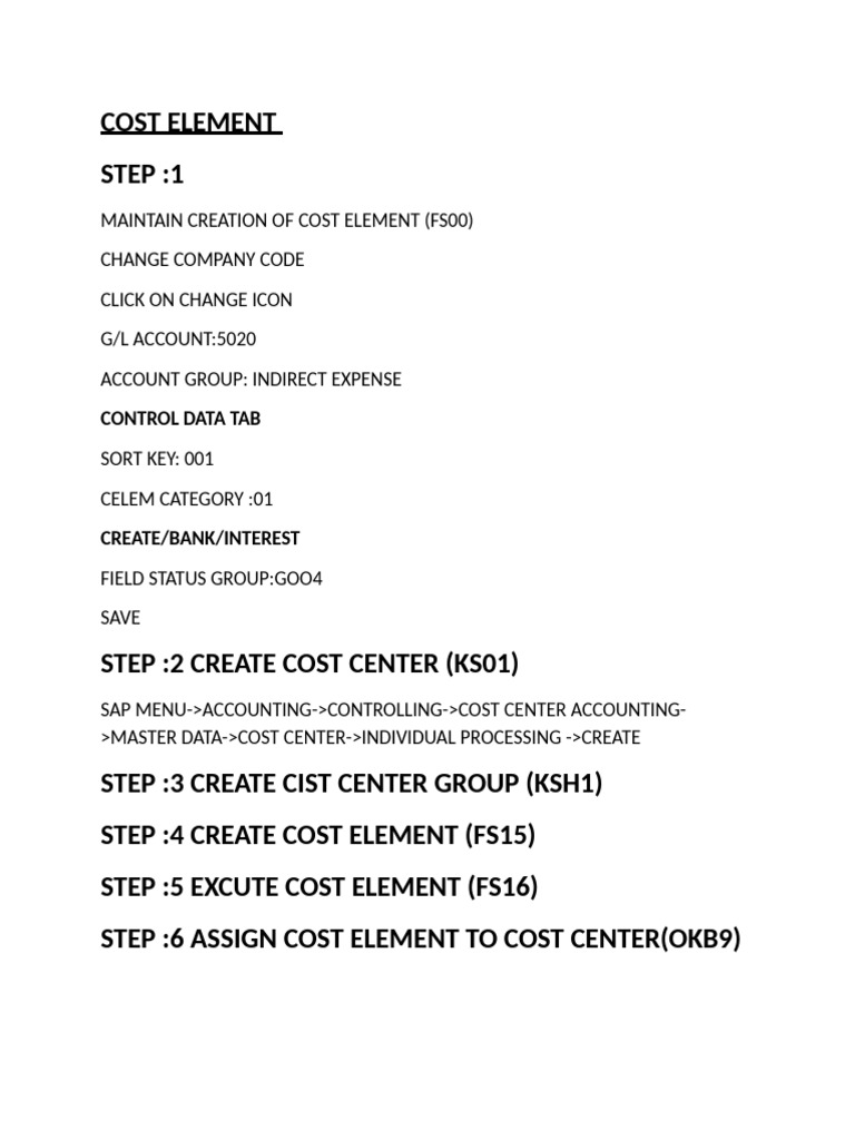 SAP Cost Element Creation Guide | PDF