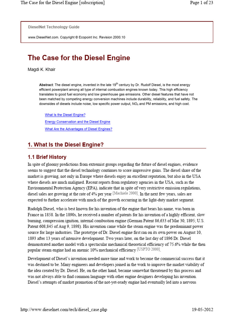 1 - The Case For The Diesel Engine | PDF | Hybrid Vehicle | Engines