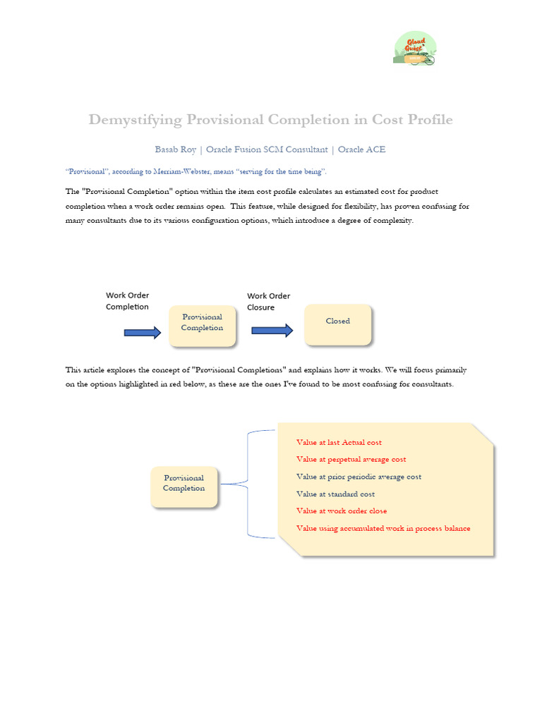 Demystifying Provisional Completion in Cost Profile | PDF