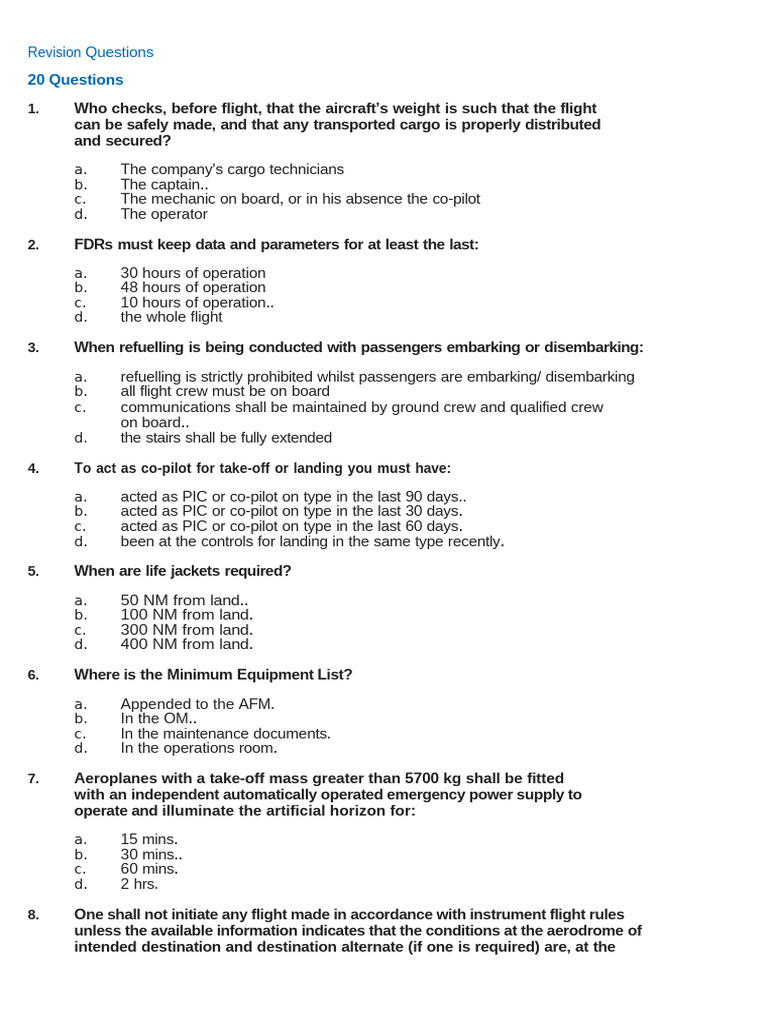 Aviation Safety Revision Questions | PDF | Visual Flight Rules ...
