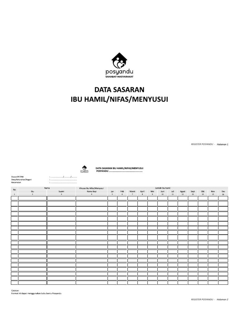 Form Register Posyandu BJN 2024 | PDF