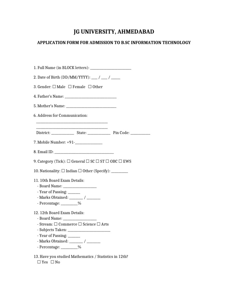 Jg University Bscit Admission Form Pdf