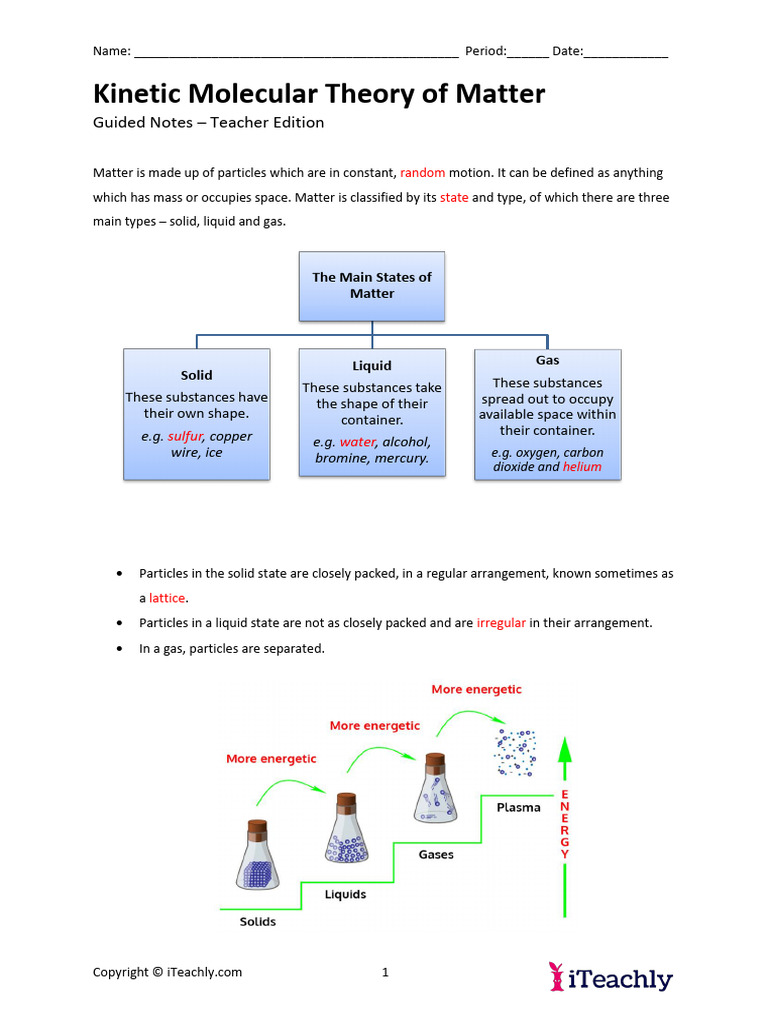 1-2-Guided-Notes-TE-Kinetic-Molecular-Theory-of-Matter | PDF | Gases ...